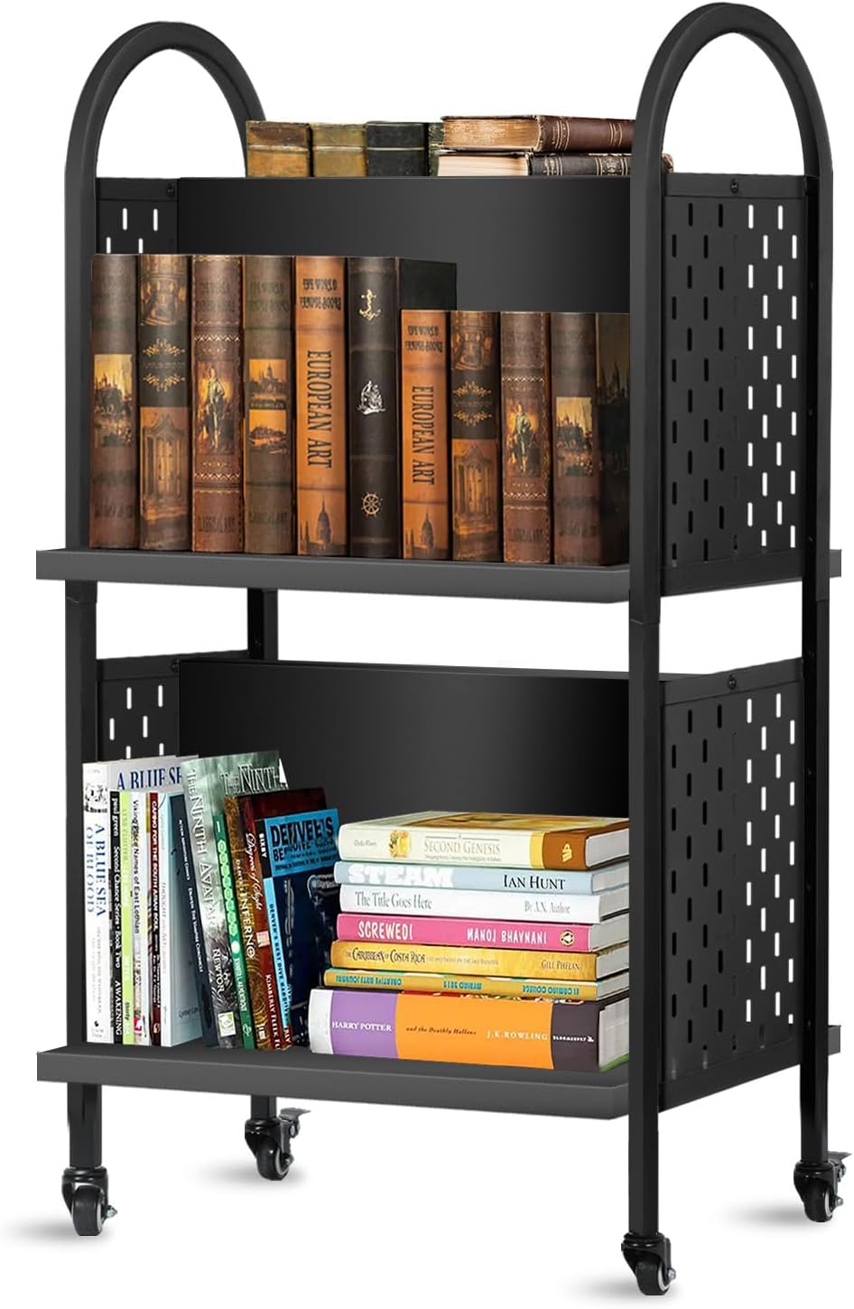 Amazon.com: Rolling Library Book Cart – 34 Inches Tall, 100LBS Capacity ...