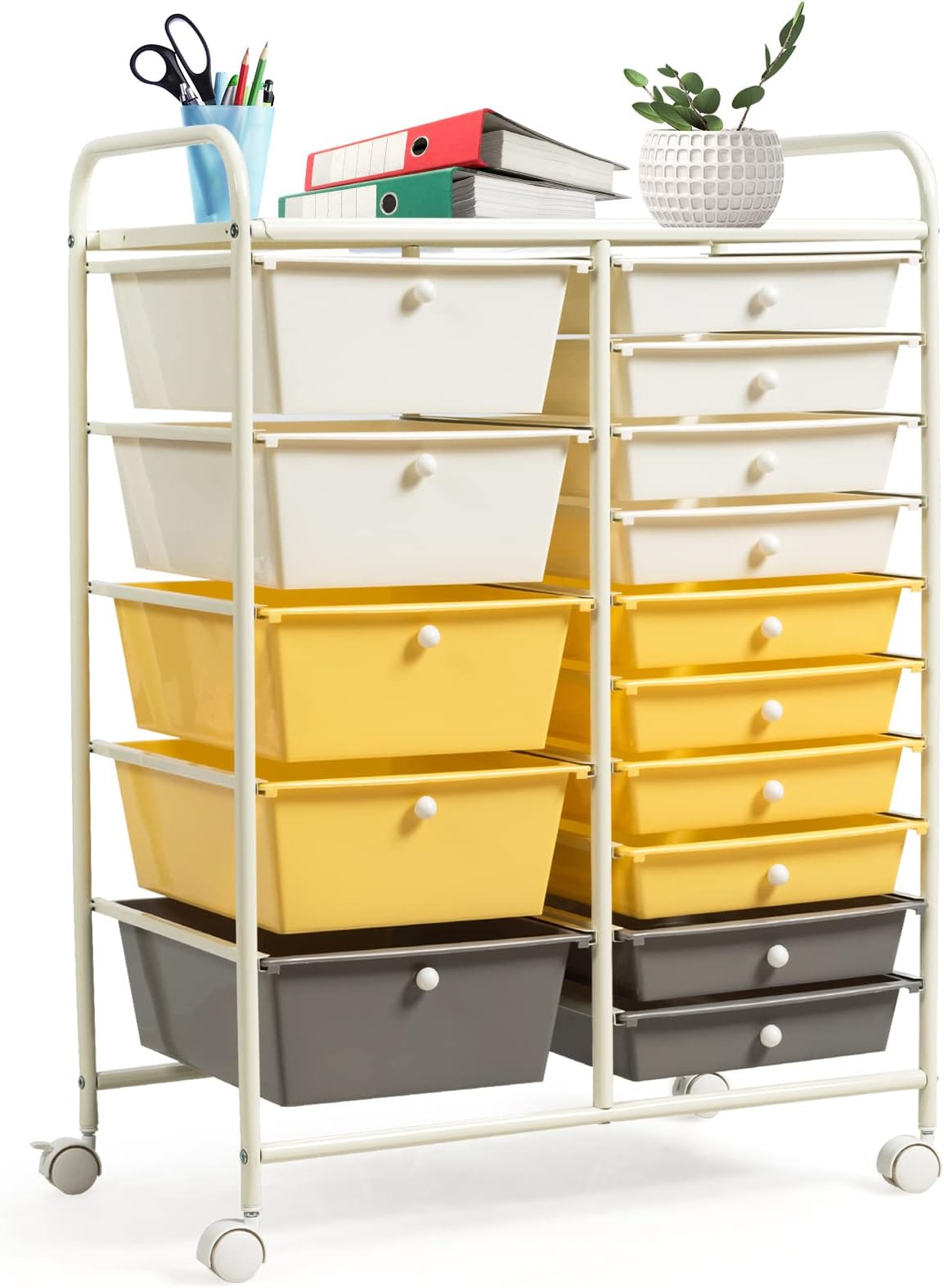 Amazon.com: COSTWAY 15 Drawer Rolling Storage Cart, Multipurpose Mobile ...