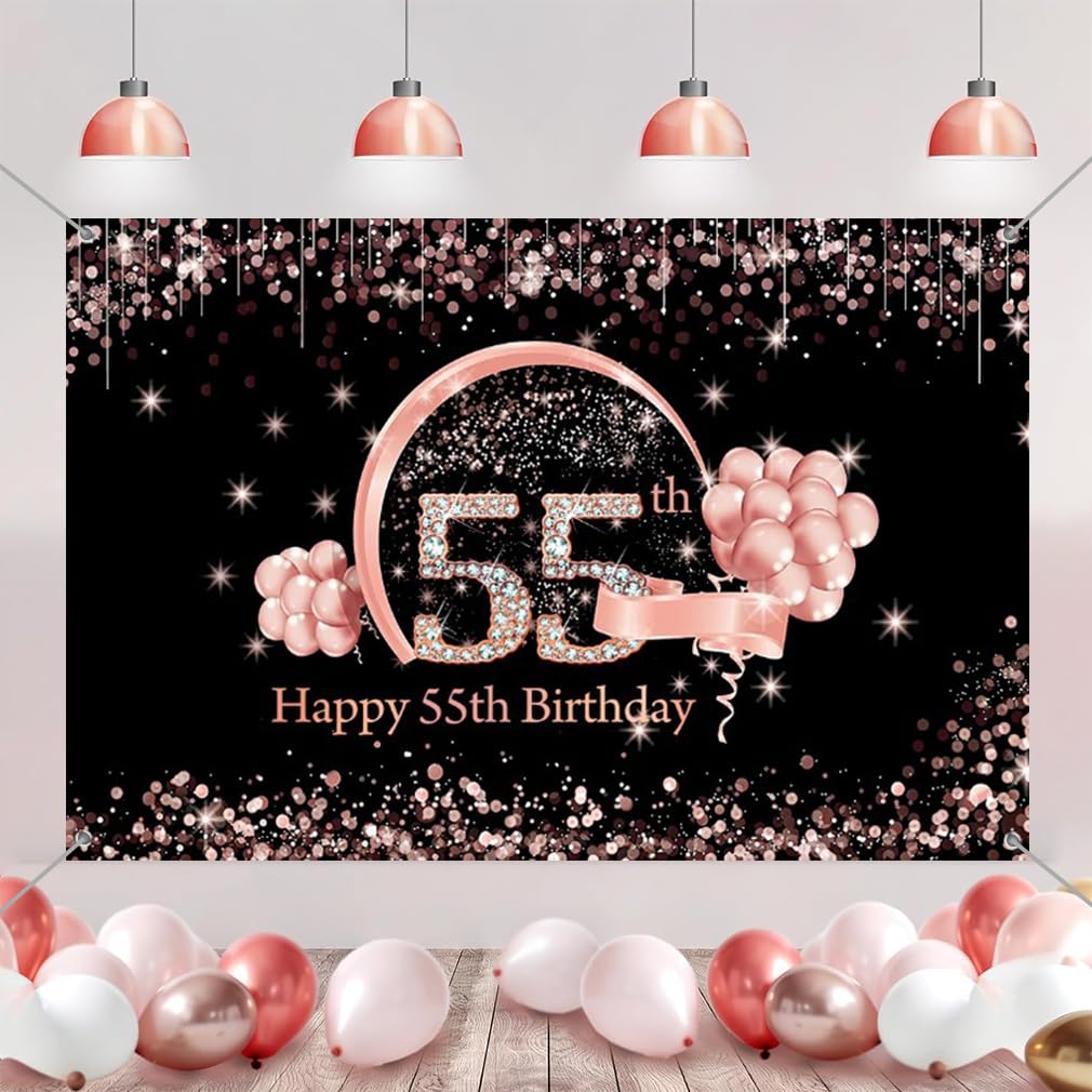 Amazon.com : Happy 55th Birthday Decorations Backdrop Banner for Lady ...