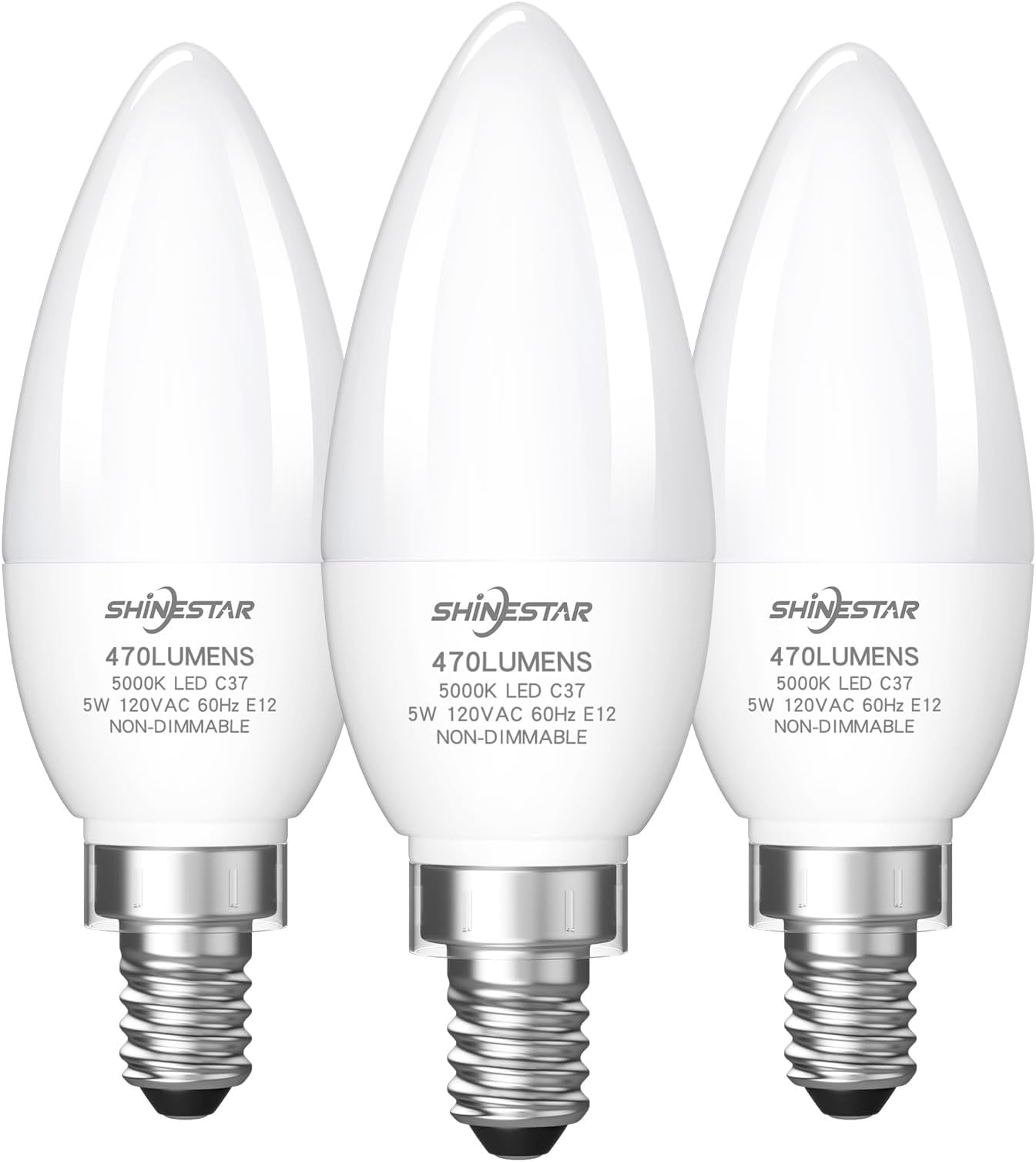 SHINESTAR 3-Pack Ceiling Fan Light Bulbs, Daylight 5000K, E12 ...