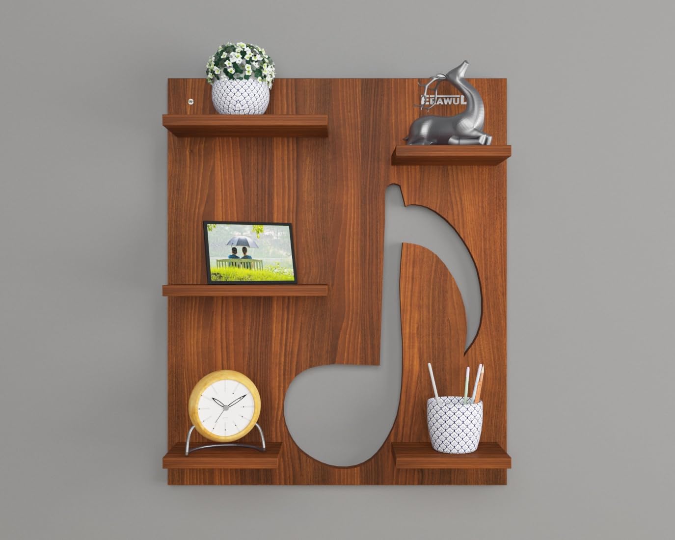 ERAWUD Music Shaped Wooden Wall Shelf Hanging Décor | Wall Mounted ...