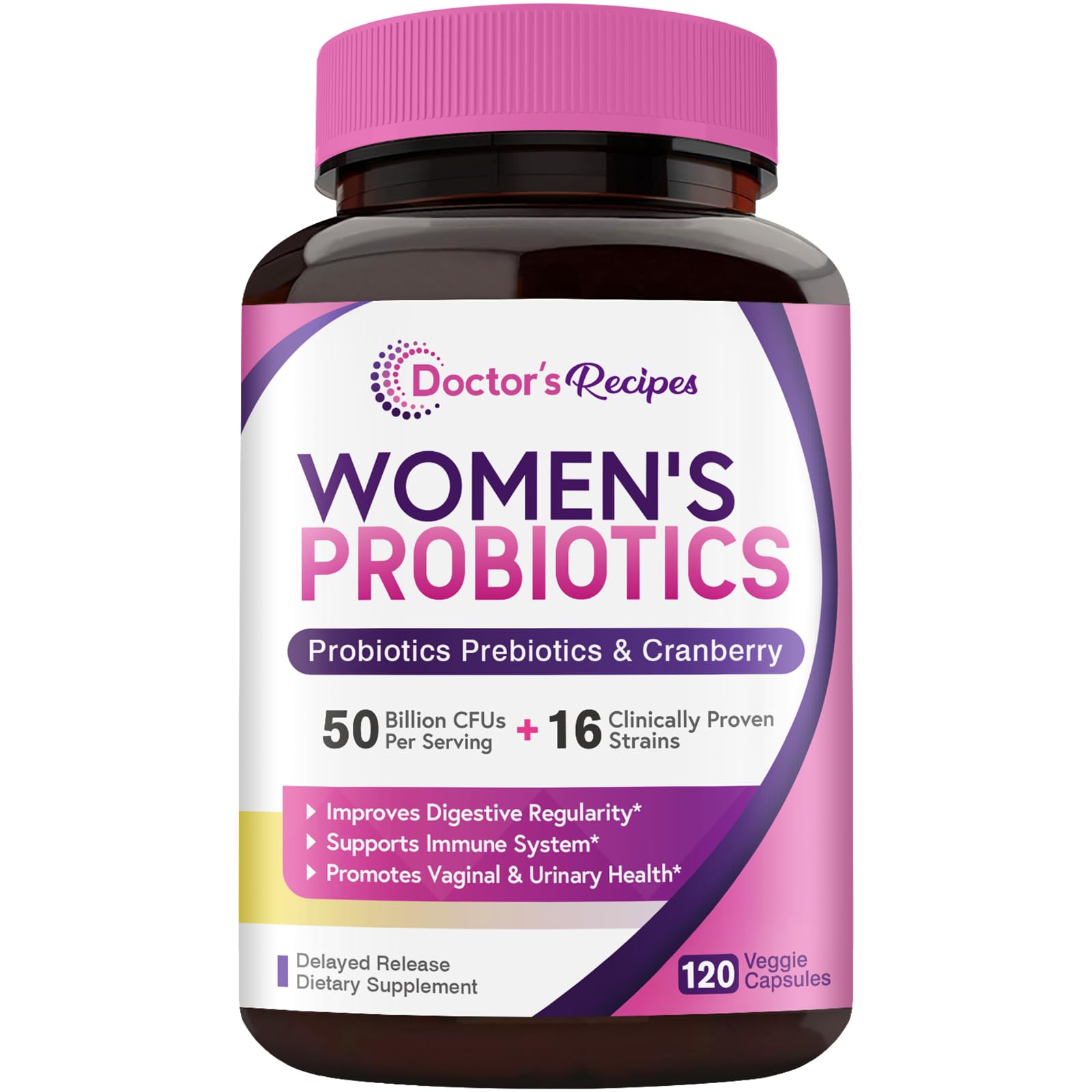 Amazon.com: Doctor's Recipes Women’s Probiotic, 120 Caps 50 Billion CFU ...