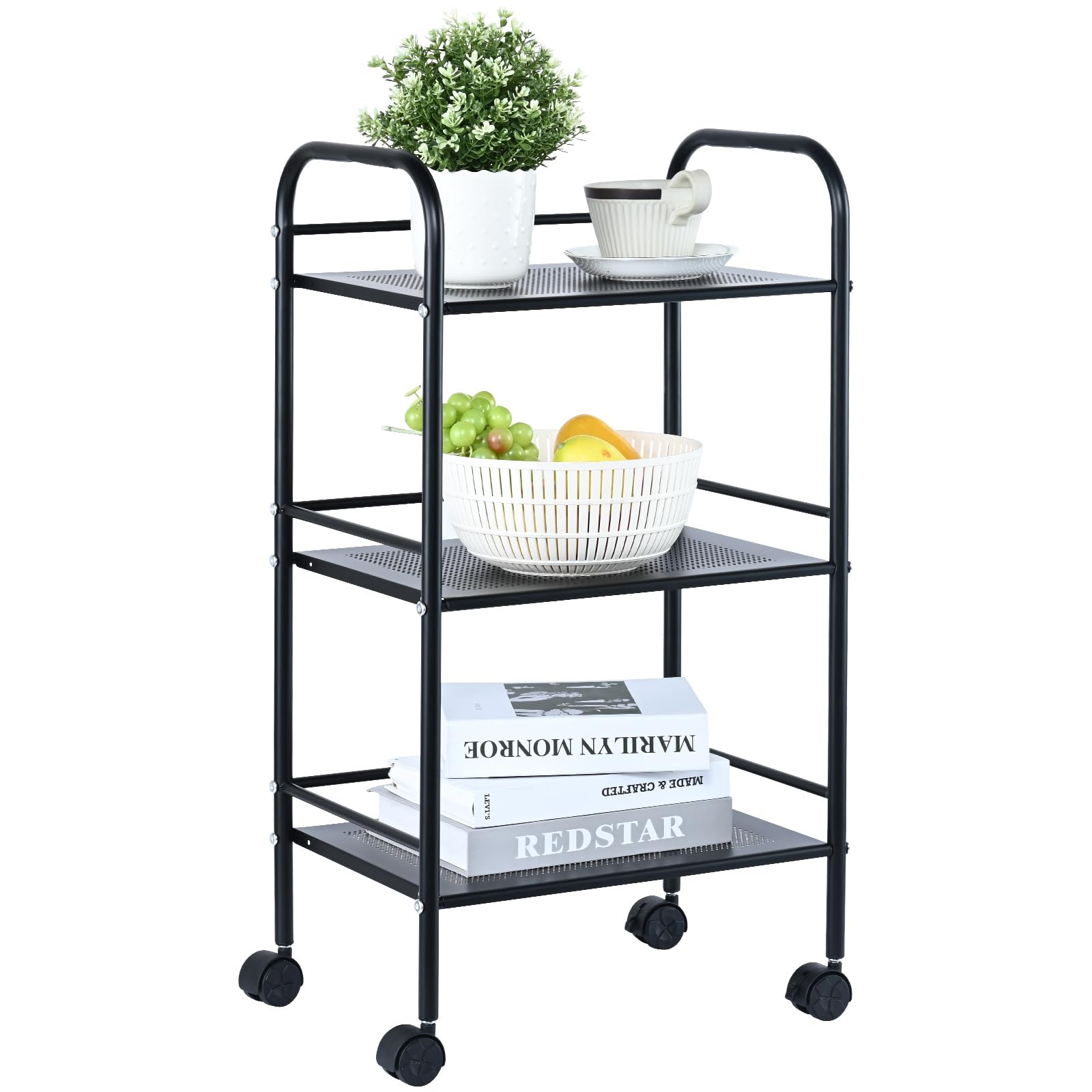 Amazon.com: VEVOR 3-Tier Metal Rolling Cart, Heavy Duty Utility Cart ...