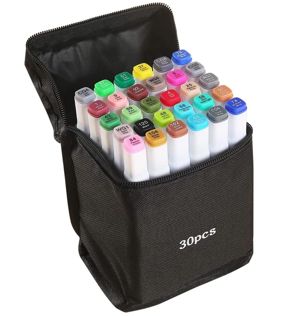 Corslet 30 Pc Alcohol Markers for Artists Broad & Fine Dual Tip Drawing ...
