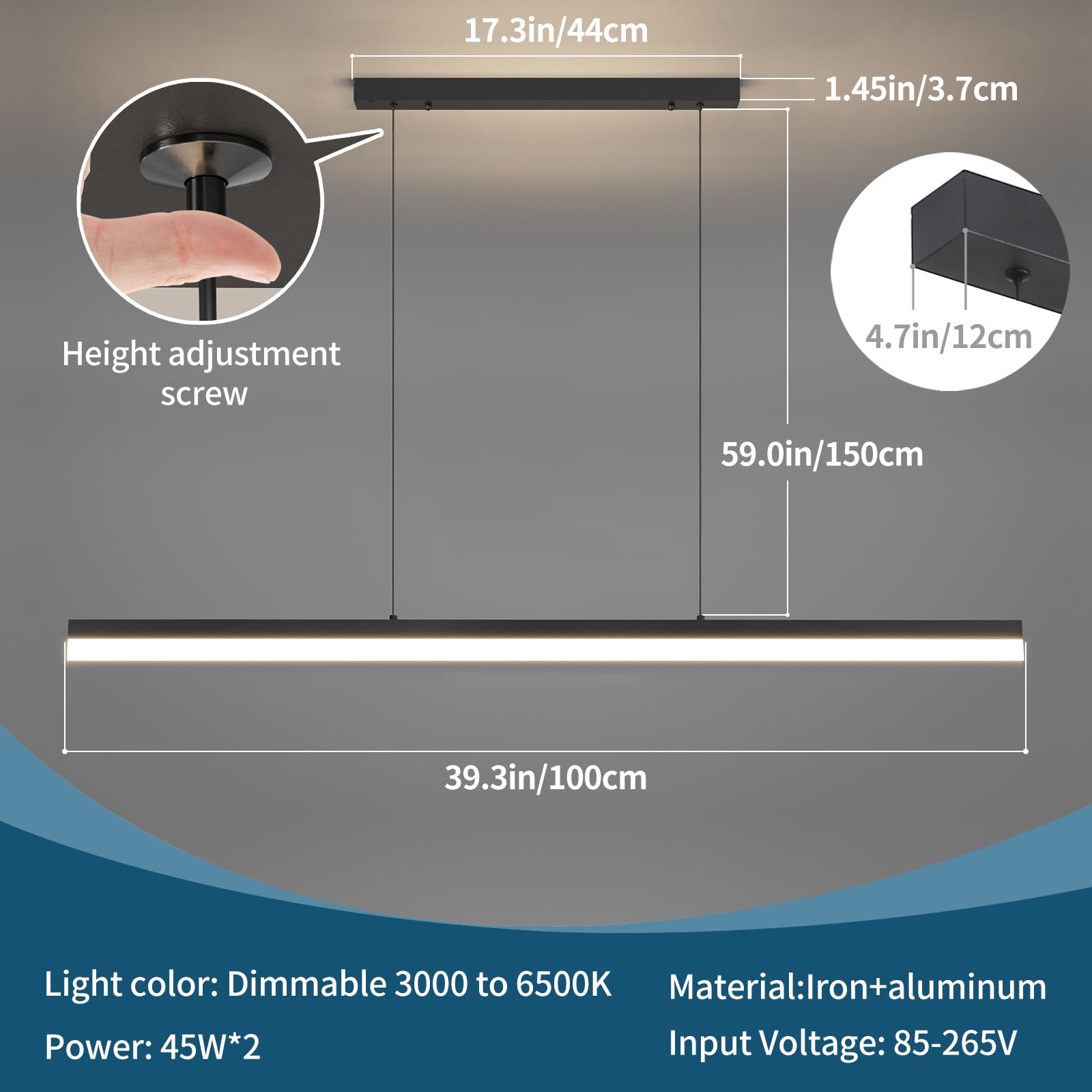 Mikeru Linear Pendant Lighting, Dimmable Chandeliers for Dining Room ...