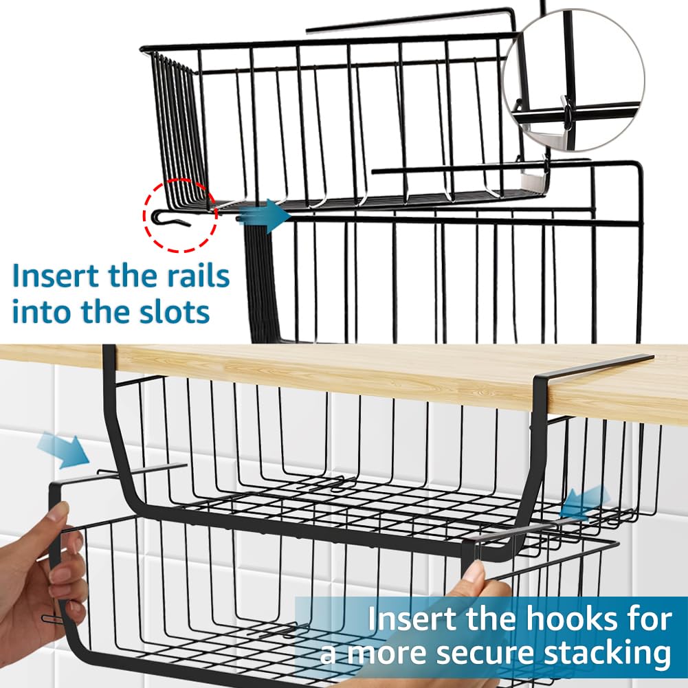 Snapklik.com : Stackable Under Shelf Basket, 4 Pack 13.2 Inch Wire ...