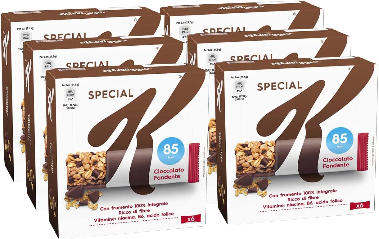 6X Special K Barrette di Cereali al Cioccolato Fondente con Frumento 100% Integrale, 129g [6 ...
