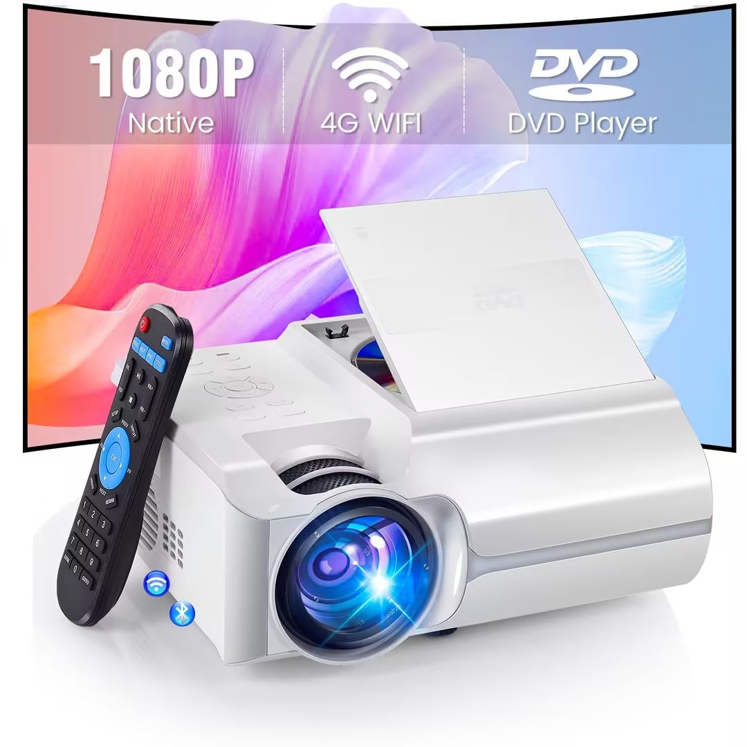 DVD Projector with WiFi and Bluetooth, 2.4G Projector with Built-in CD ...