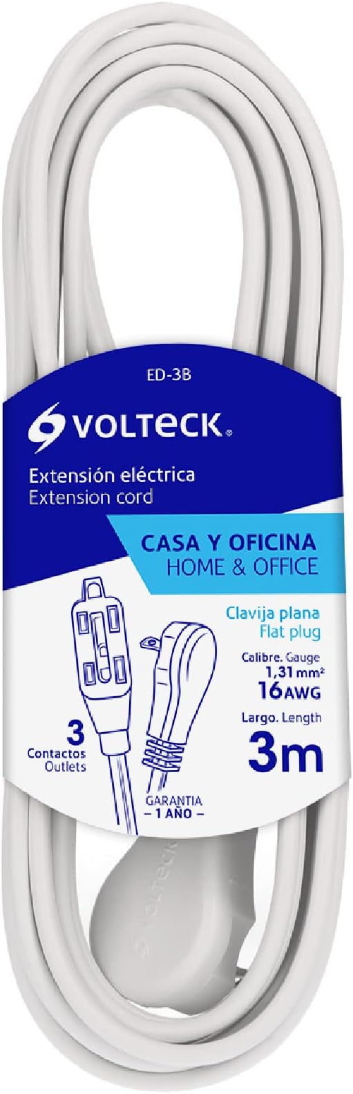 Volteck ERA-4X16, Extensión uso rudo, aterrizada, 4 m calibre 16 ...