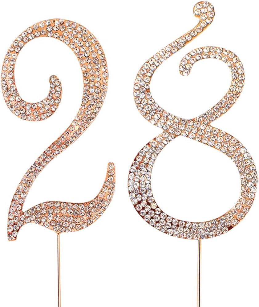 Amazon.com: MAGJUCHE Gold 28" Crystal Cake Topper, Number 28 ...