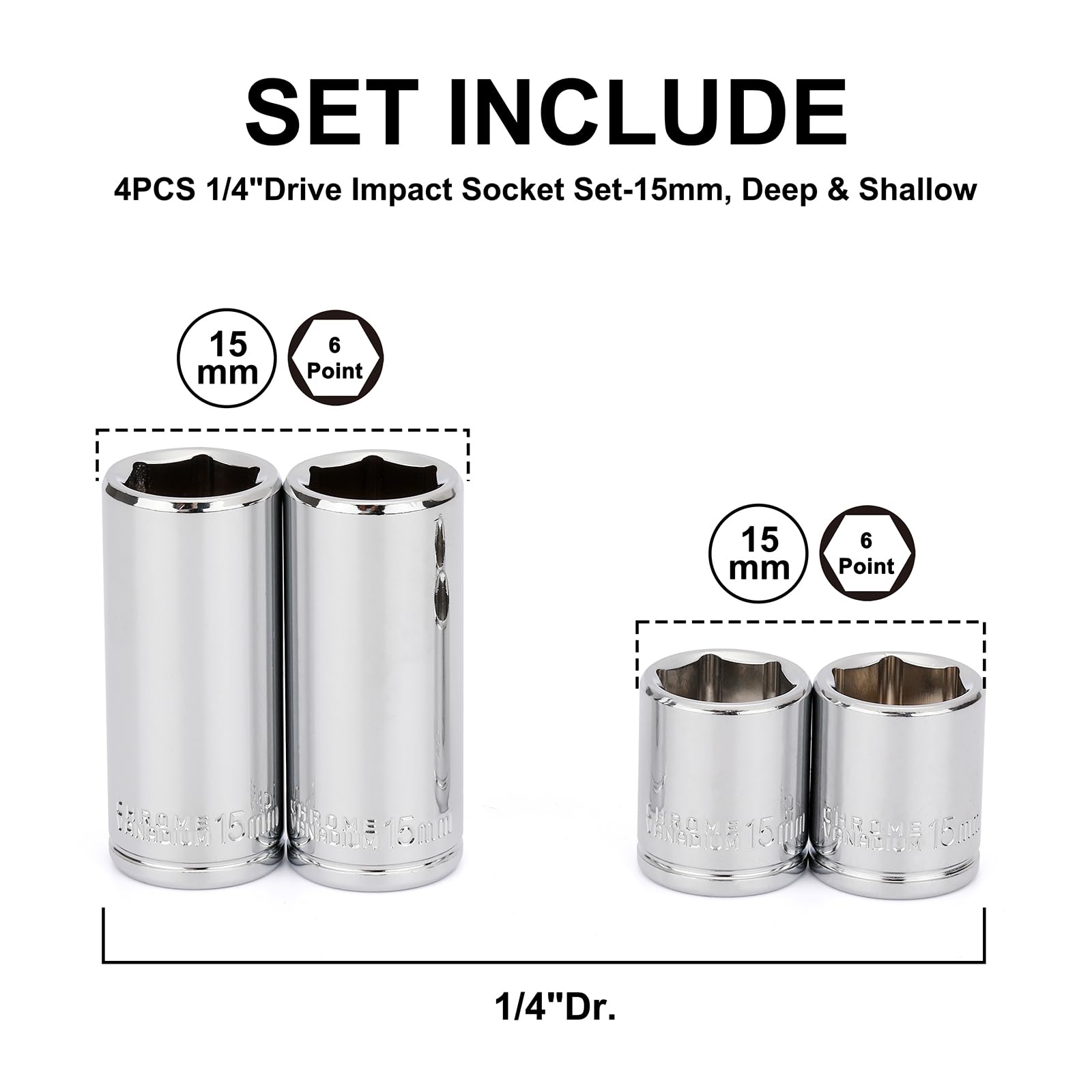 Snapklik.com : CASOMAN 4 Pieces 1/4-Inch Drive Impact Shallow Socket ...