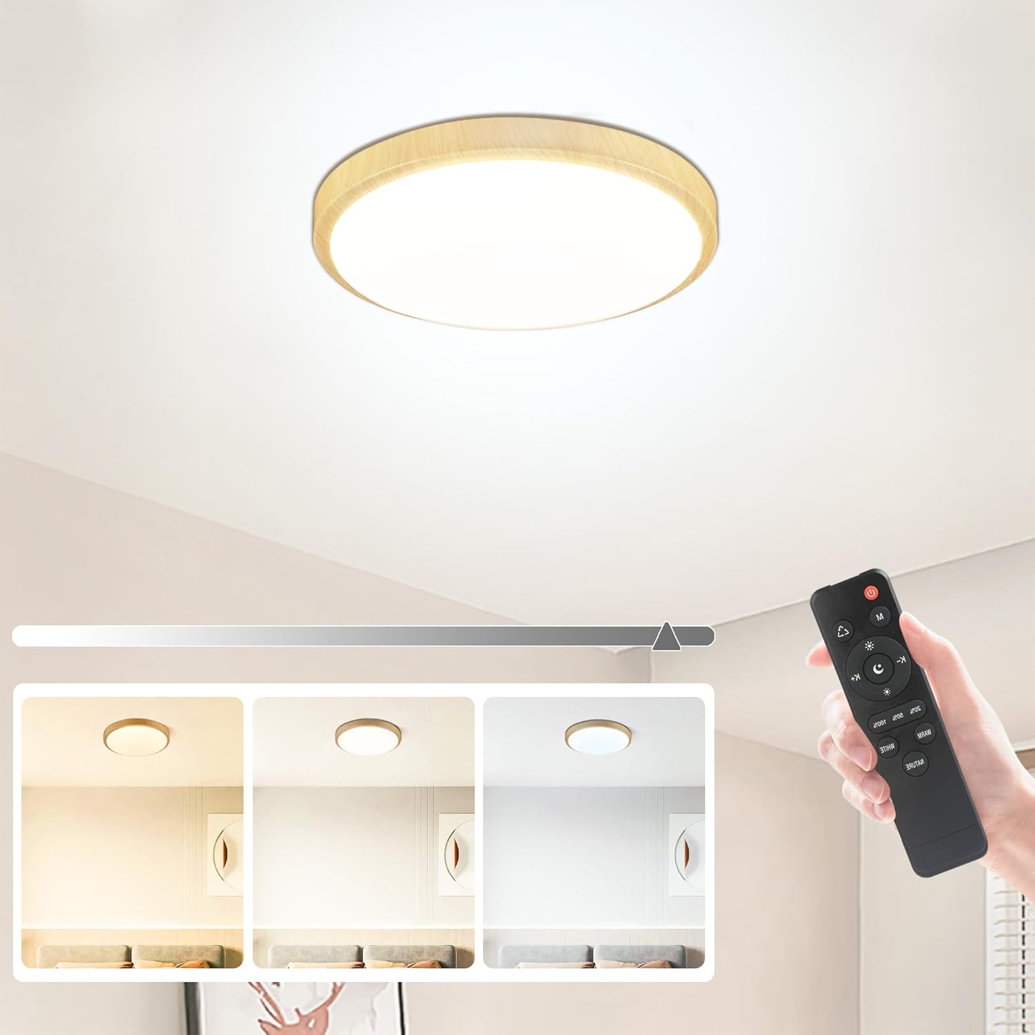 Wood Grain LED Ceiling Light Fixture,8 Inch 18W Dimmable Flush Mount ...