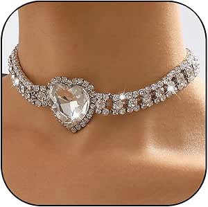Amazon.com: Clear Crystal Heart Necklace for Women Rhinestone Choker ...