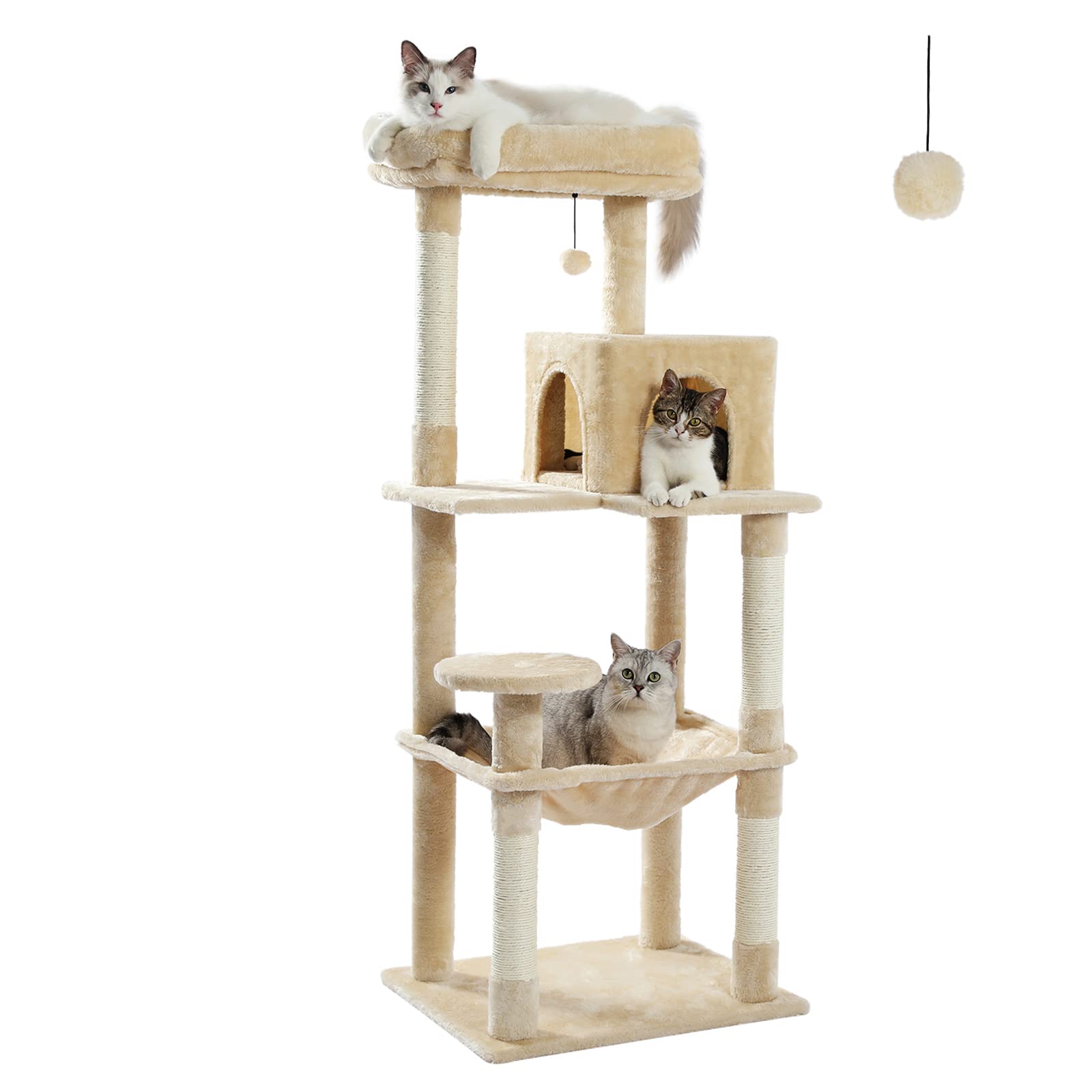 PETEPELA 56.3 Inches Cat Tree for Indoor Cats Multi-Level Cat Tower ...