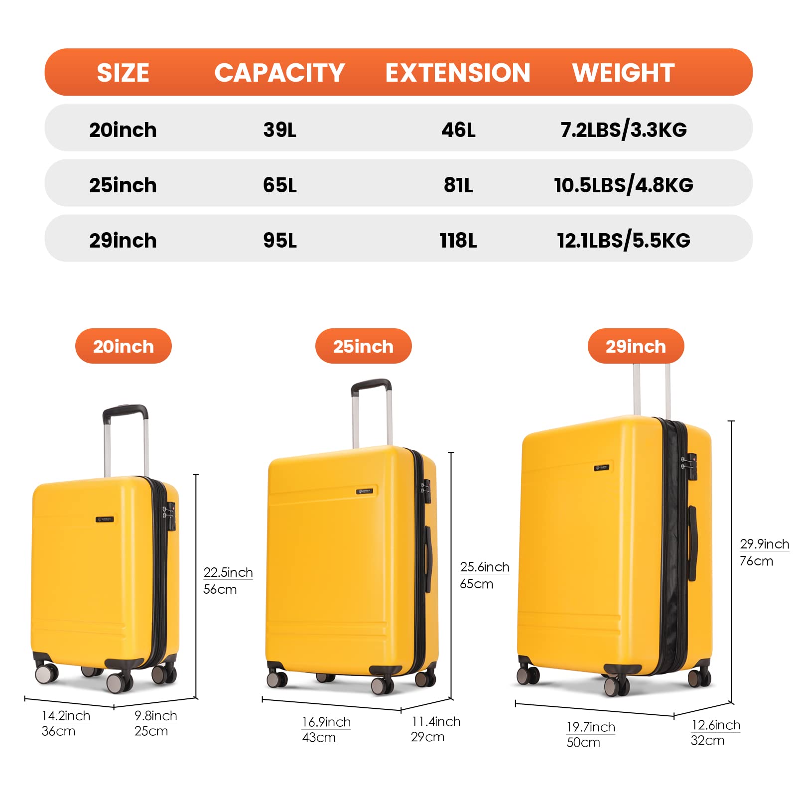 PRIMICIA GinzaTravel 3-Piece Luggage Sets Expandable Suitcases with 4 ...