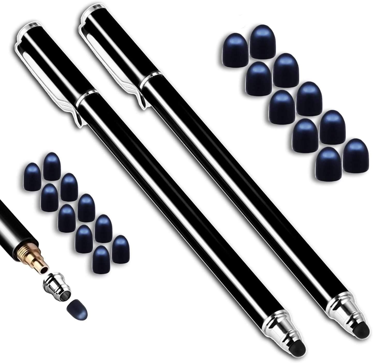 2X Premium Touchstift schwarz mit 20 x Ersatzspitzen Eingabestift ...