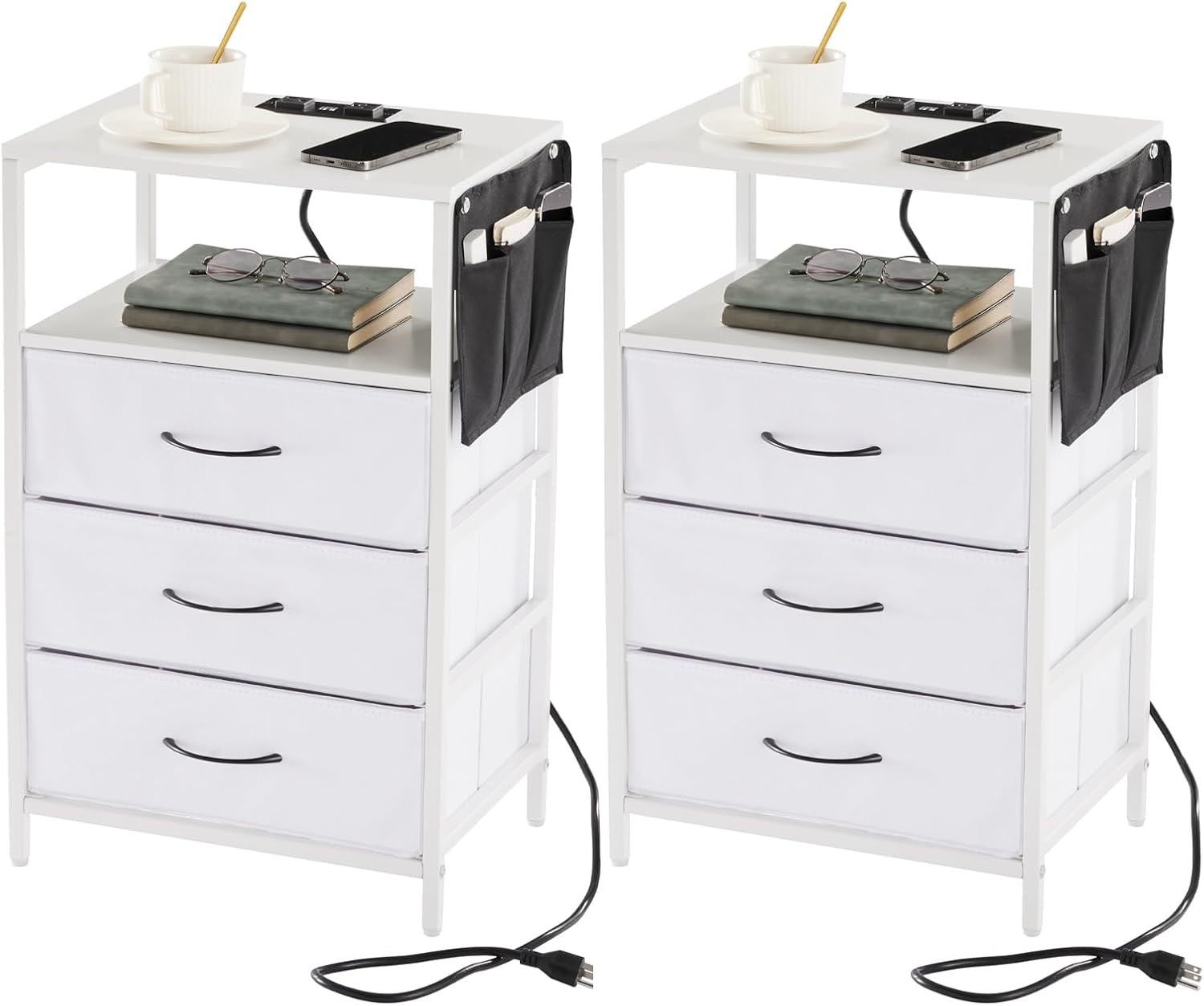 Amazon.com: topfresh End Table with 3 Drawers Side Storage Pockets ...