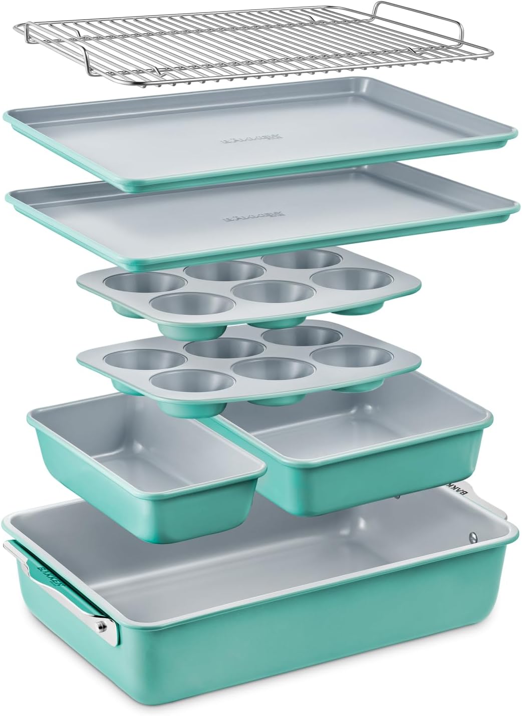 Amazon.com: Bakken 8-Piece Stackable Bakeware Set - Ceramic Non-Stick ...