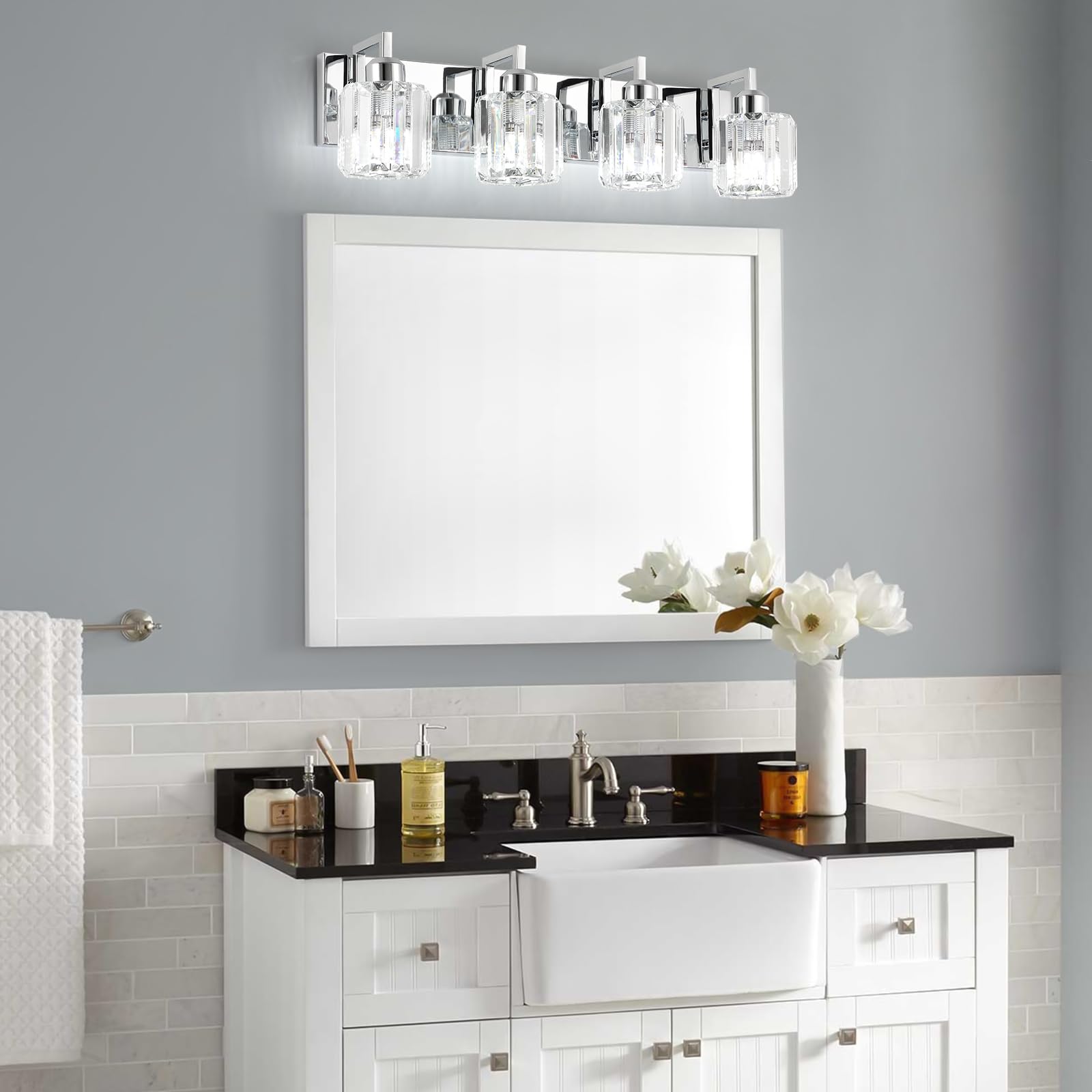 WILON Bathroom Vanity Light Fixtures 4 Light Modern Crystal Vanity ...