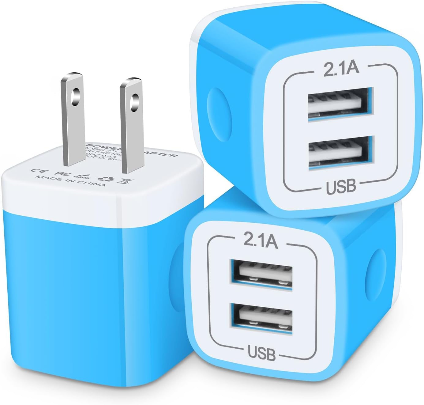Amazon.com: Wall Charger Block, USB Wall Plug, 3 Pack Double USB Fast ...