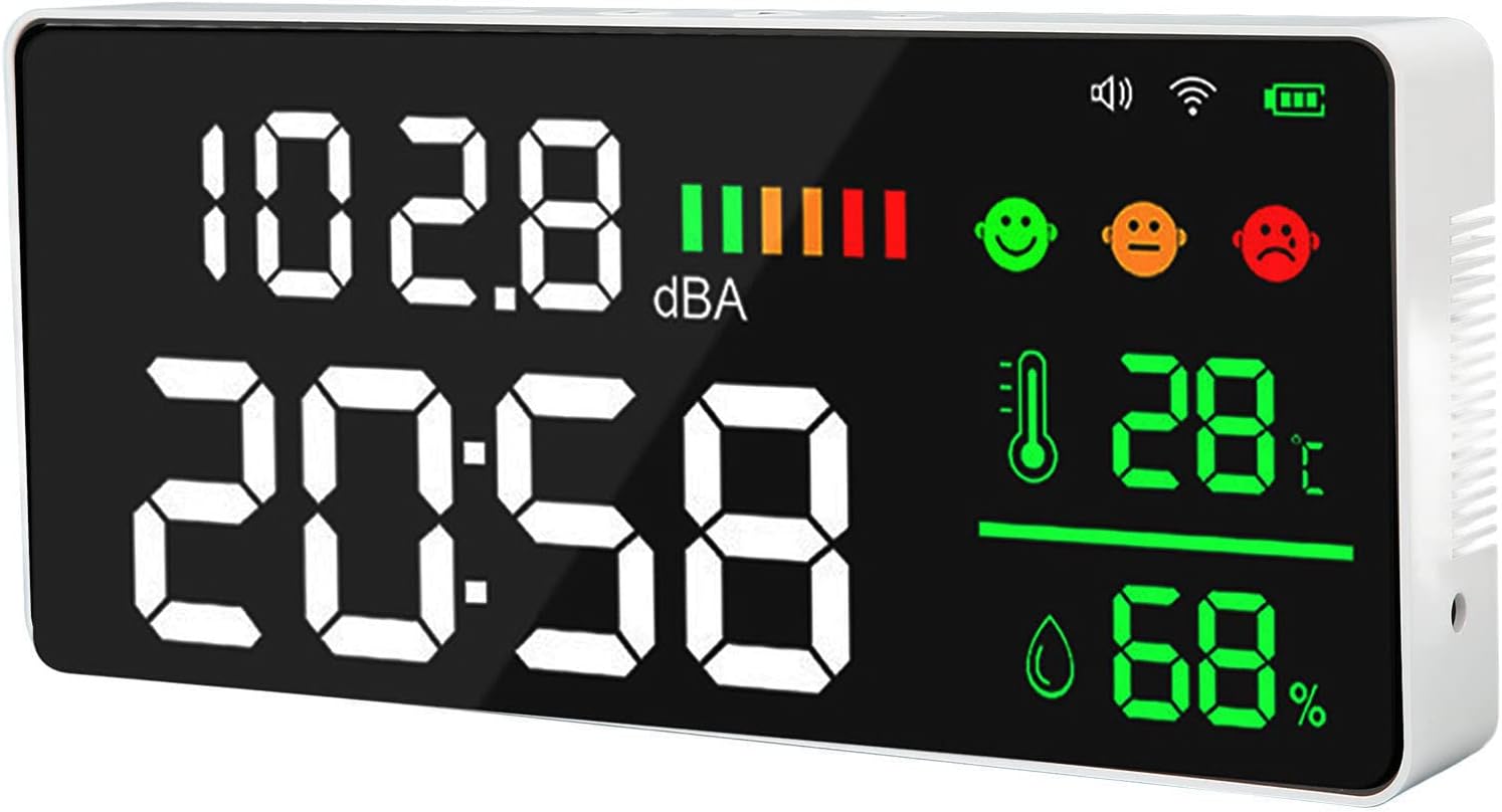 Amazon.co.jp: 騒音計、LED ディスプレイ ABS 壁取り付け安定した湿度デシベル メーター検出器 30‑130dB 教室用 WIFI : 産業・研究開発用品