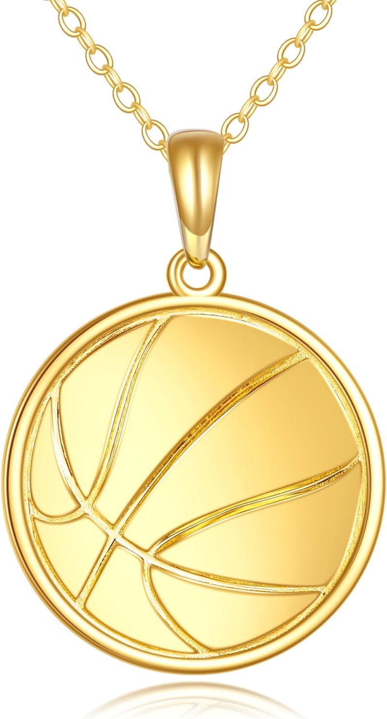 Amazon.com: KECHO 14K Solid Gold Basketball Pendant Necklace Real Gold ...