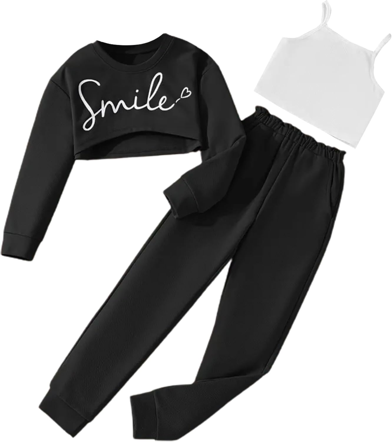 Amazon.com: Hilinker Girls Long Sleeve 3 Piece Outfits Graphic Crop Tee ...