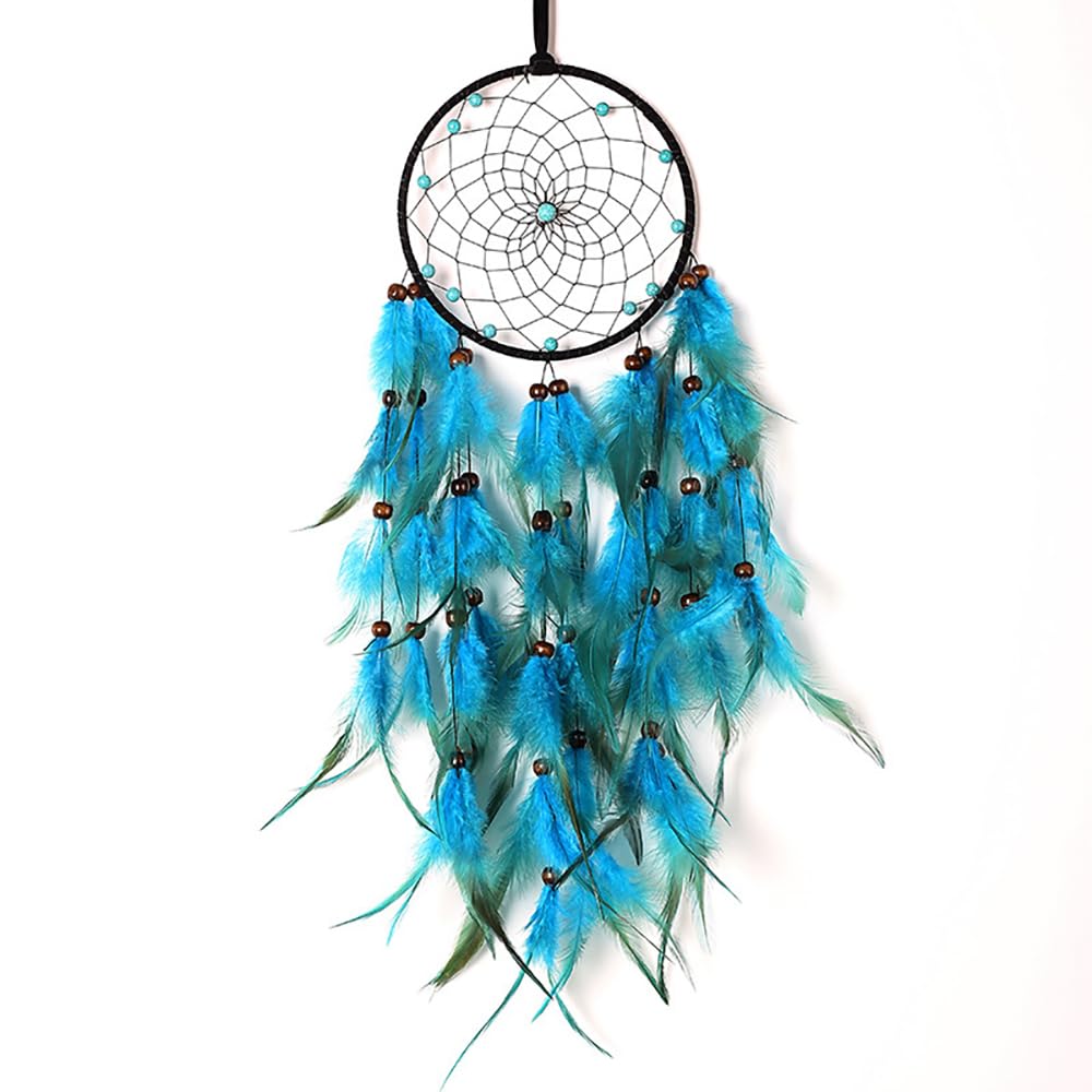 Amazon.com: DOUBLE POMELO - Handmade Blue Feather Dream Catcher Wall ...