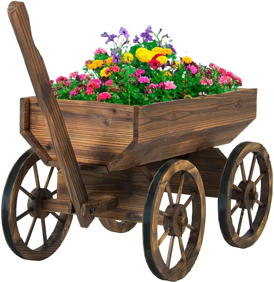Watbick Wood Wagon Planter for Outdoor Balcony Decor - Garden Rustic ...