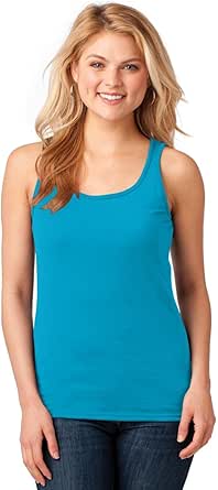 Anvil Ladies 100% Ring Spun Cotton Tank Top, Small, Caribbean Blue at ...