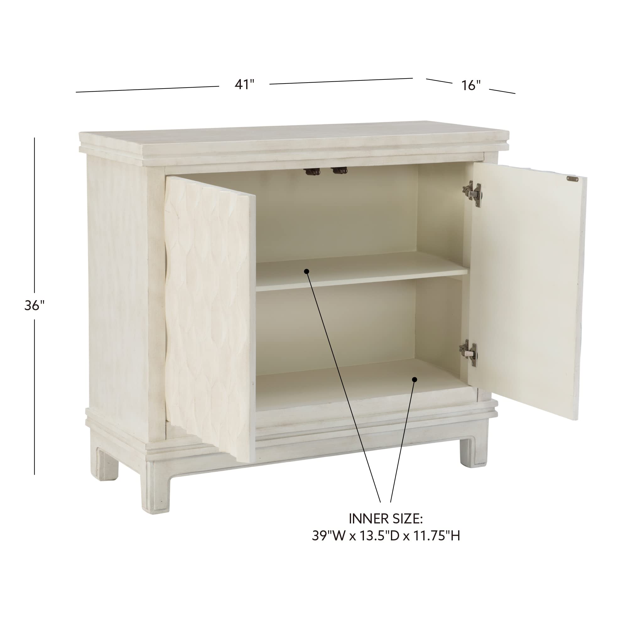 Powell Cream Two Shelves Tanner 3D Carved Cabinet