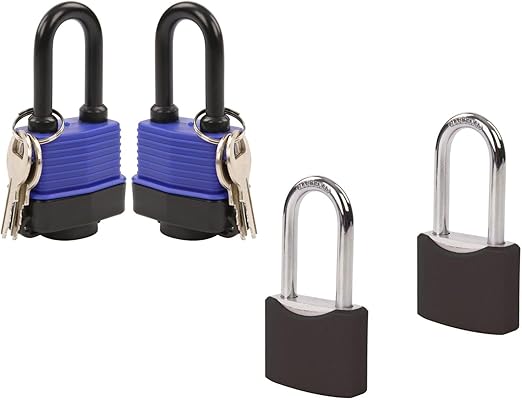 SEPOX® 4 pcs All-Weather Outdoor Padlocks Keyed Alike, Long Shackle ...