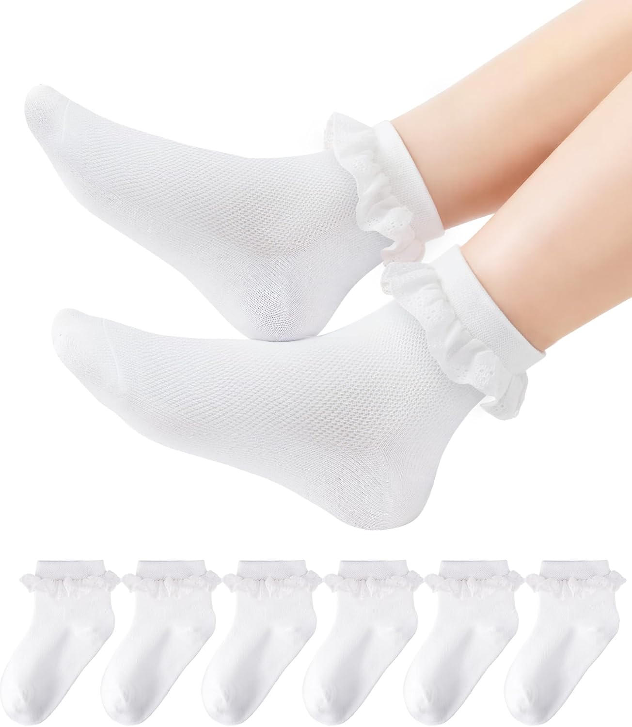Amazon.com: HONGTEYA Girls Cotton White Ruffle Crew Ankle Socks, School ...