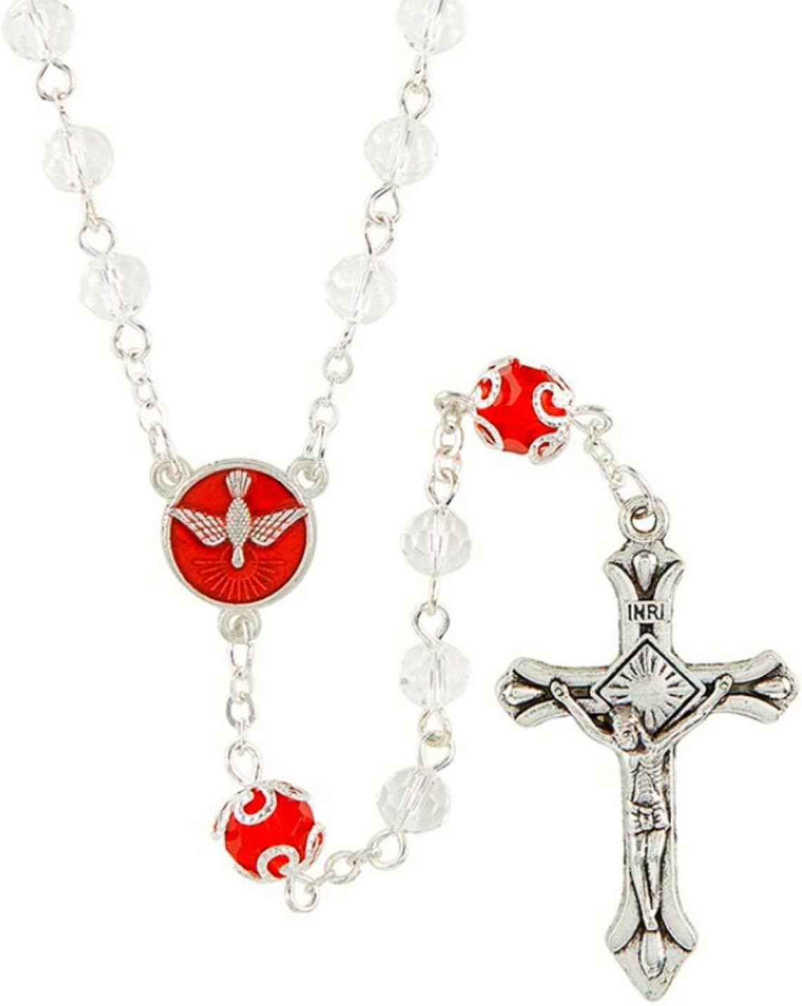 Amazon.com: Needzo Confirmation Rosary, Red Enameled Holy Spirit ...