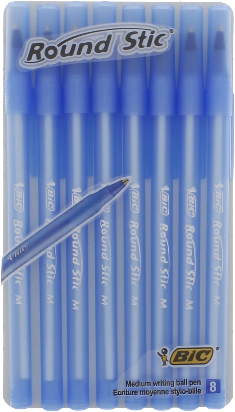 Bic Round Stic Medium Writing Ball Pen - BLUE - PACK OF 8 : Amazon.co ...