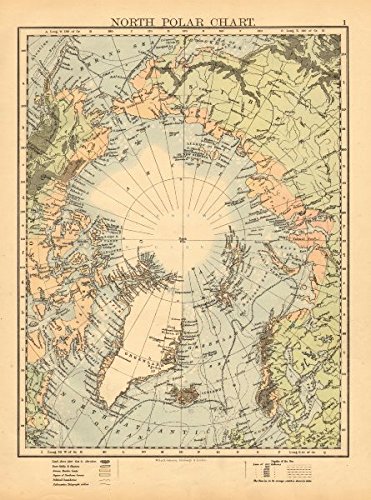 NORTH POLAR CHART. Shows explorers' routes. Perry 1827. JOHNSTON, 1897 ...