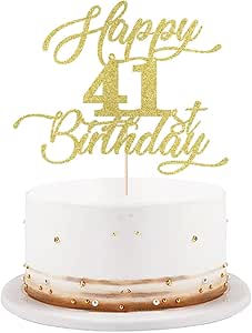 Amazon.com: Happy 41st Birthday Cake Topper- Golden flash Cheers to 41 ...