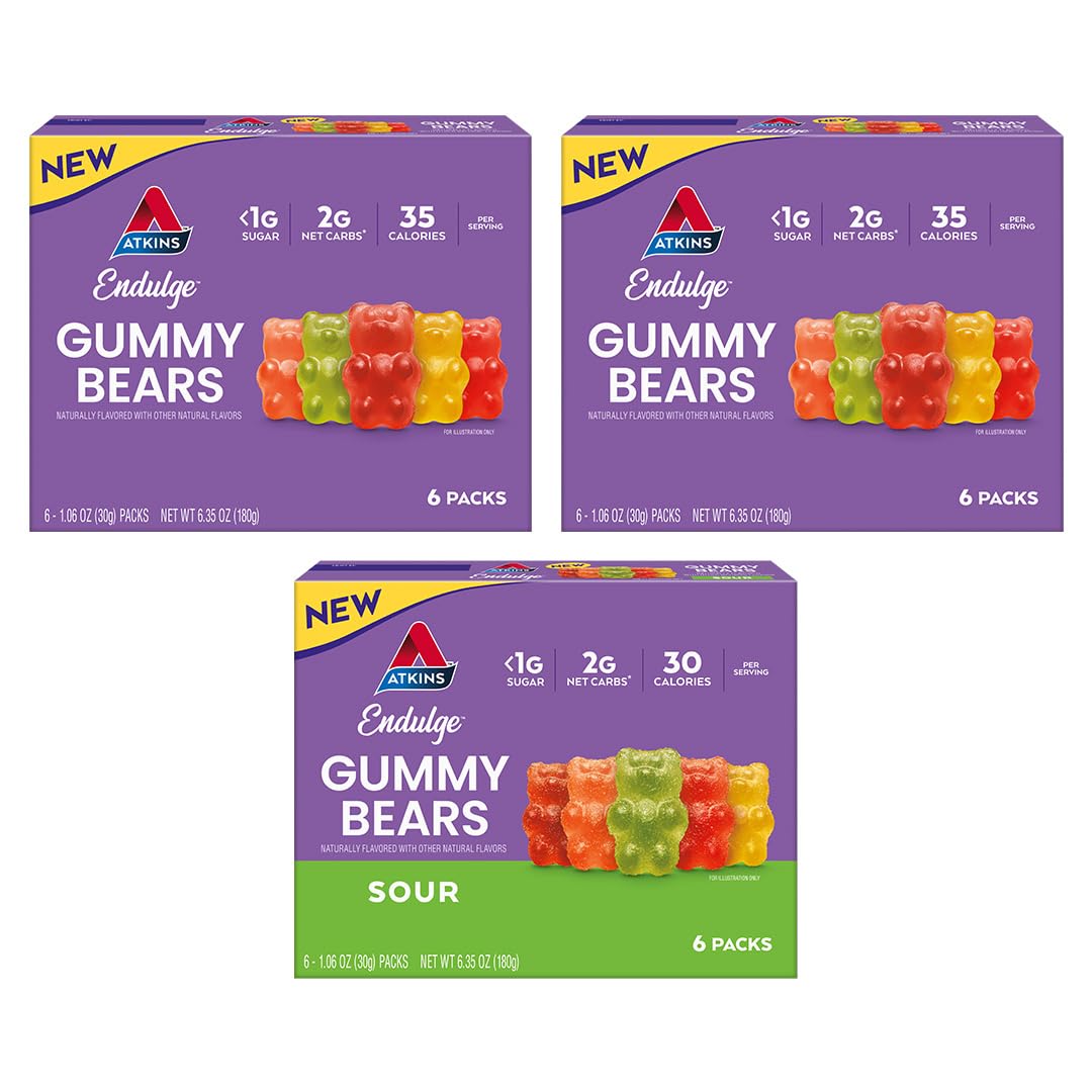 Amazon.com: New Atkins Endulge Gummy Bears Variety Pack, Low Sugar ...