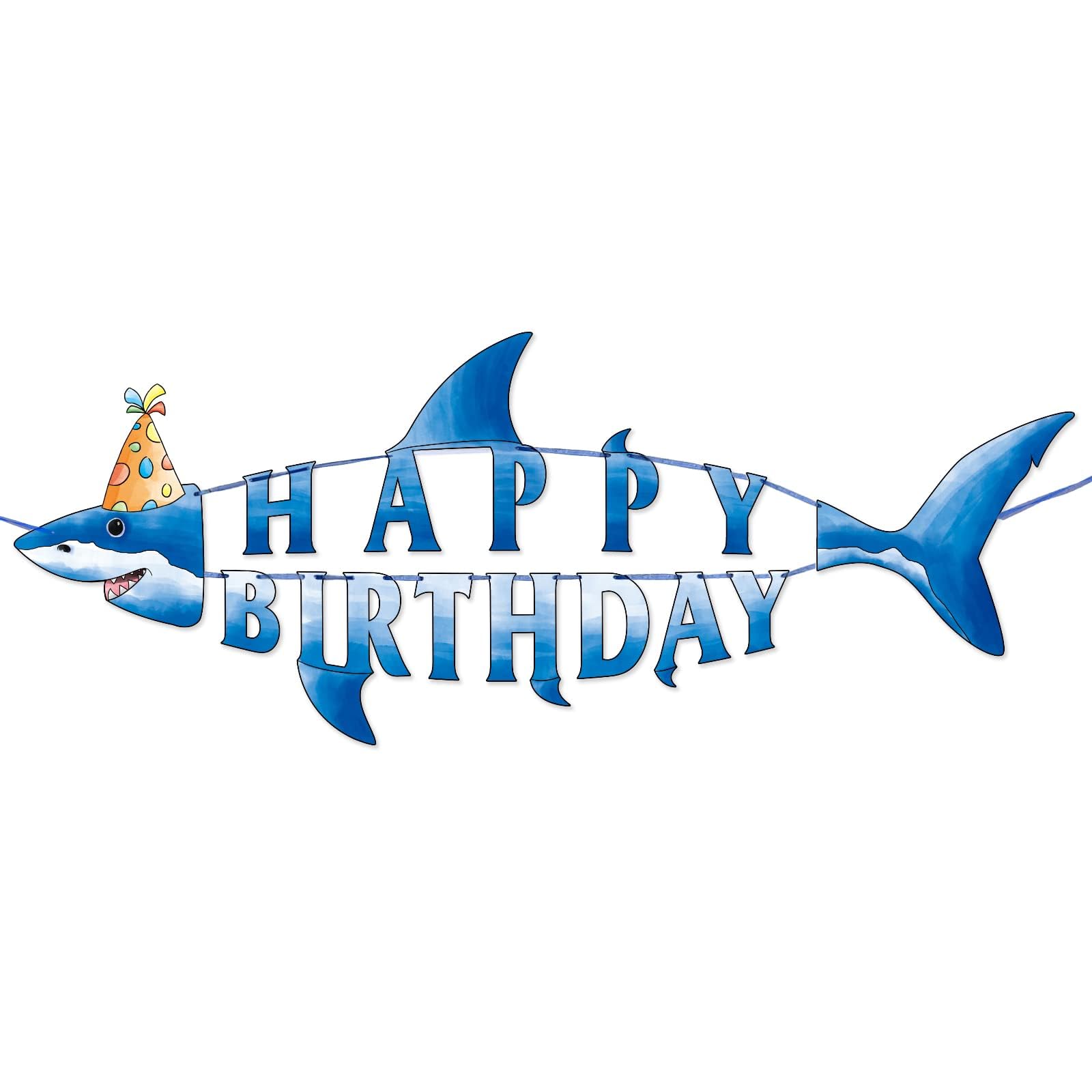 WERNNSAI Shark Happy Birthday Banner – Shark Party Decorations for Kids ...