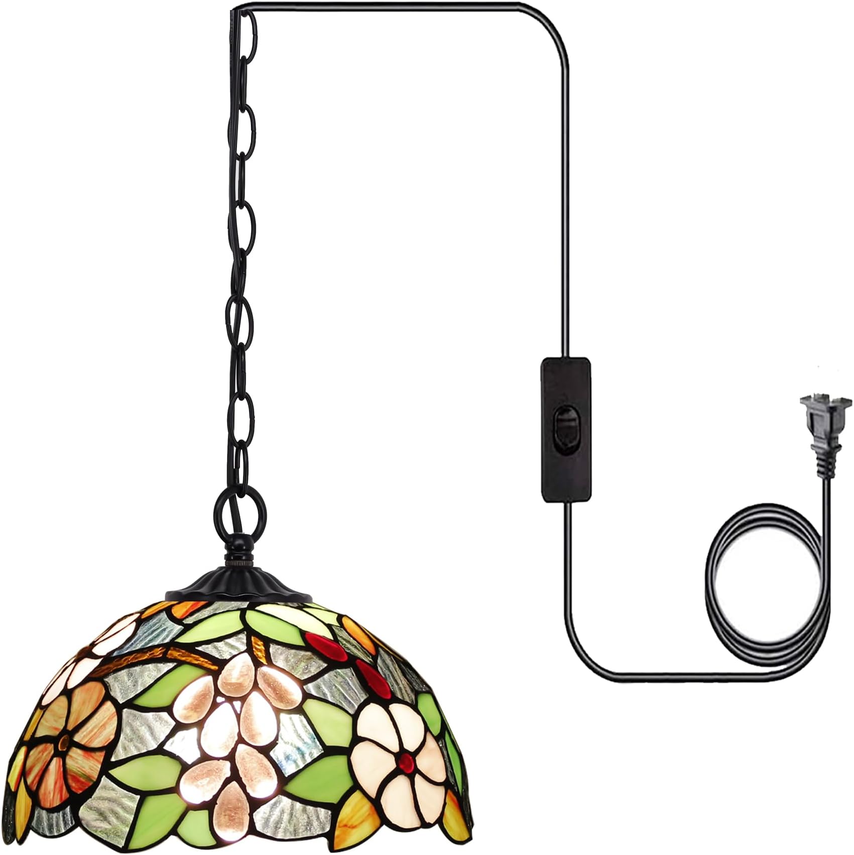 AVIVADIRECT Tiffany Pendant Light Plug in Stained Glass Hanging Lamp ...