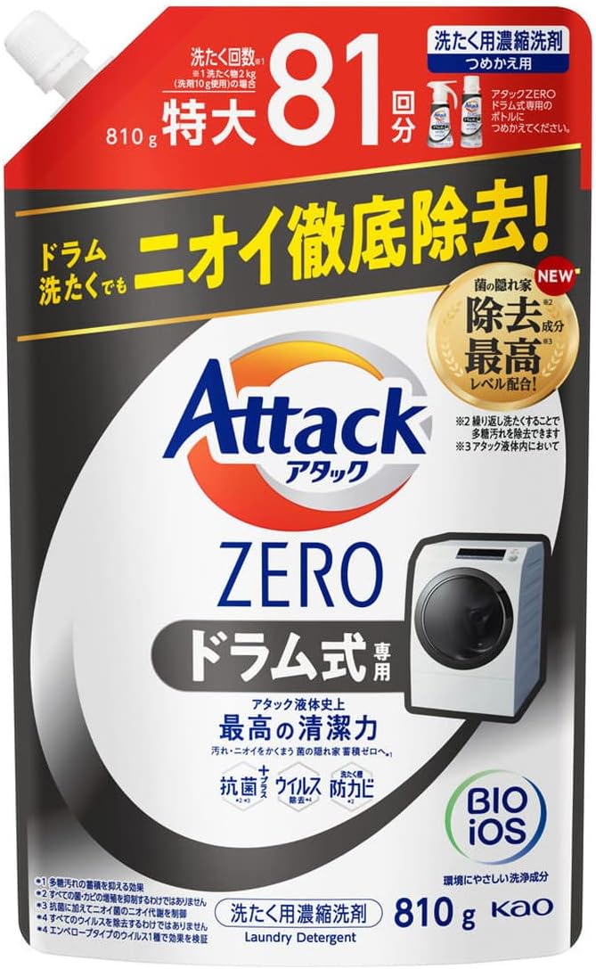 Amazon | 花王 アタックZERO ドラム式専用 詰替 特大 810g | アタック | 液体洗剤
