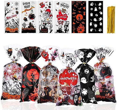 Amazon.com: JMANNI Halloween Cellophane Treat Bags, 120pcs Halloween ...