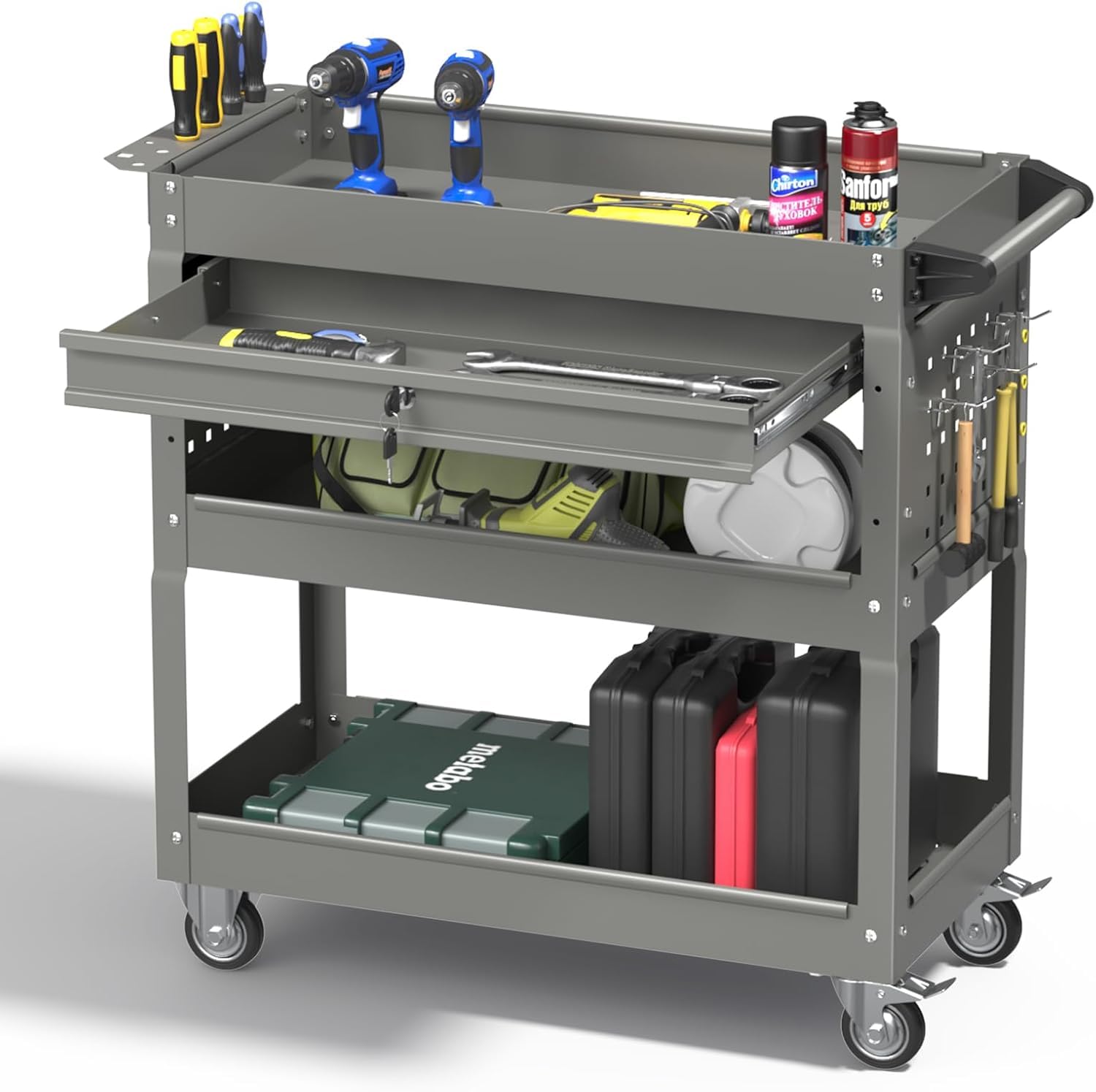 Amazon.com: Pelnuies 3 Tray Tool Cart with Drawers, 400 LBS Capacity ...