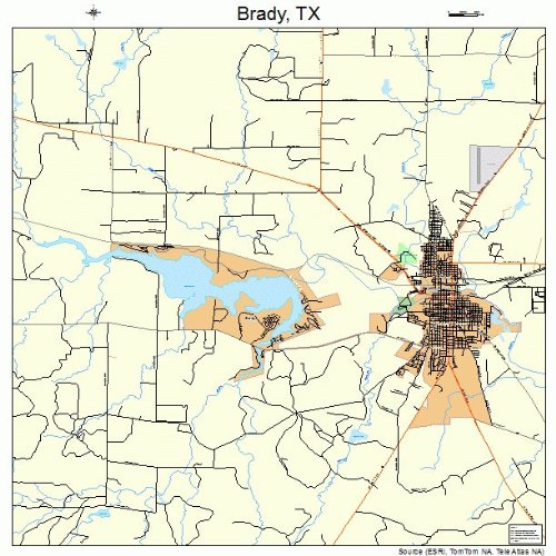Large Street & Road Map of Brady, Texas TX - Printed poster size wall ...