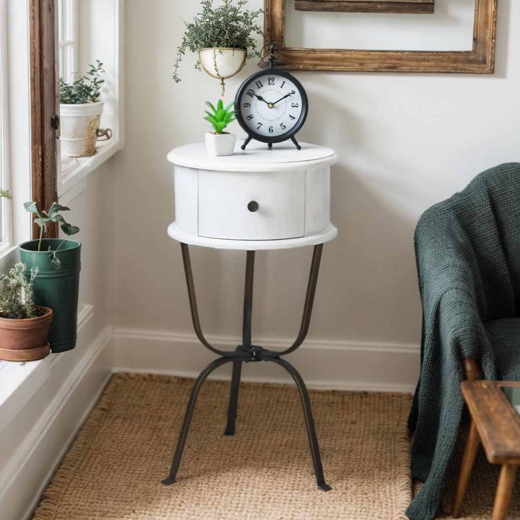 Amazon.com: SAMGUYUE Round End Table with Drawer, Round Wood Nightstand ...