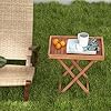 COSTWAY Folding Side Table with Tray, Solid Acacia Wood Garden Coffee ...