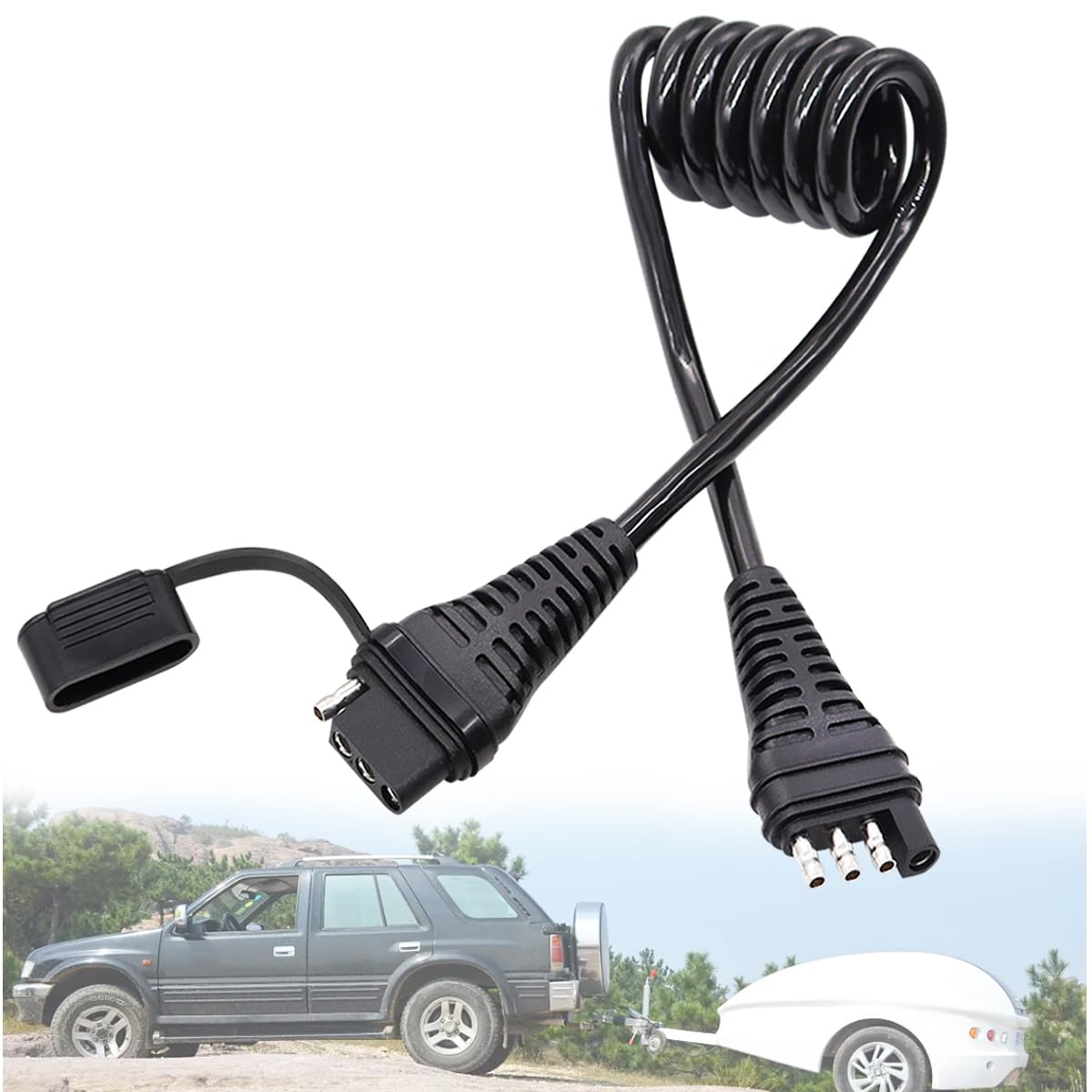 Snapklik.com : Ruibapa 4-Way Flat Trailer Plug Extension Coiled Cable ...