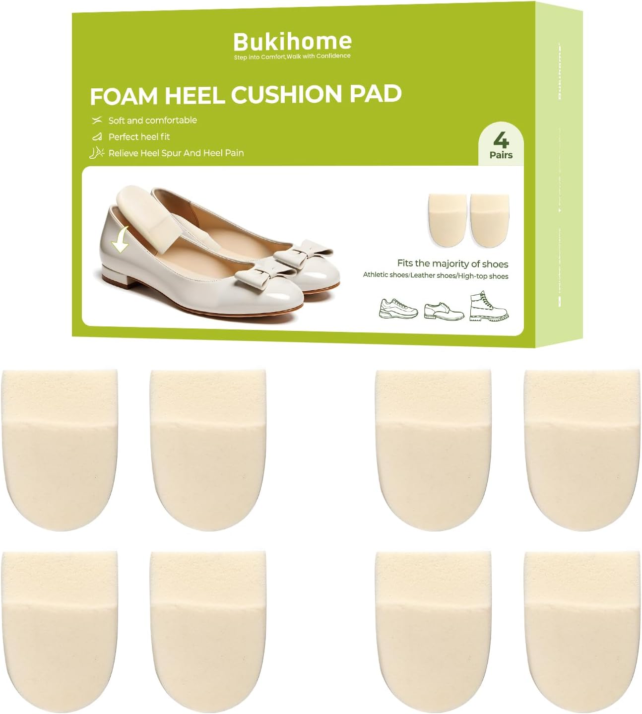 Amazon.com: Bukihome Heel Cushion Pads - 4 Pairs Memory Foam Heel Lift ...