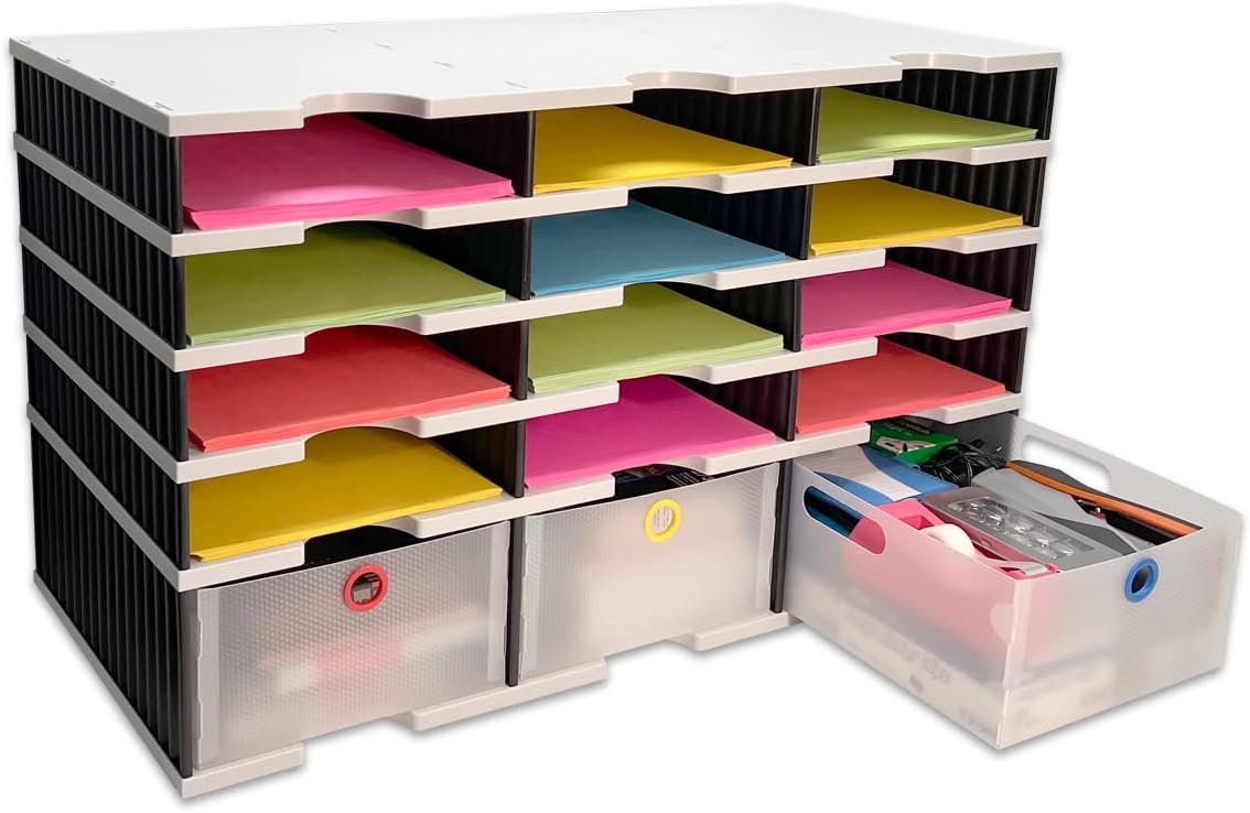 Amazon.com : Desktop Organizer 12 Letter Tray Sorter Plus Riser Storage ...