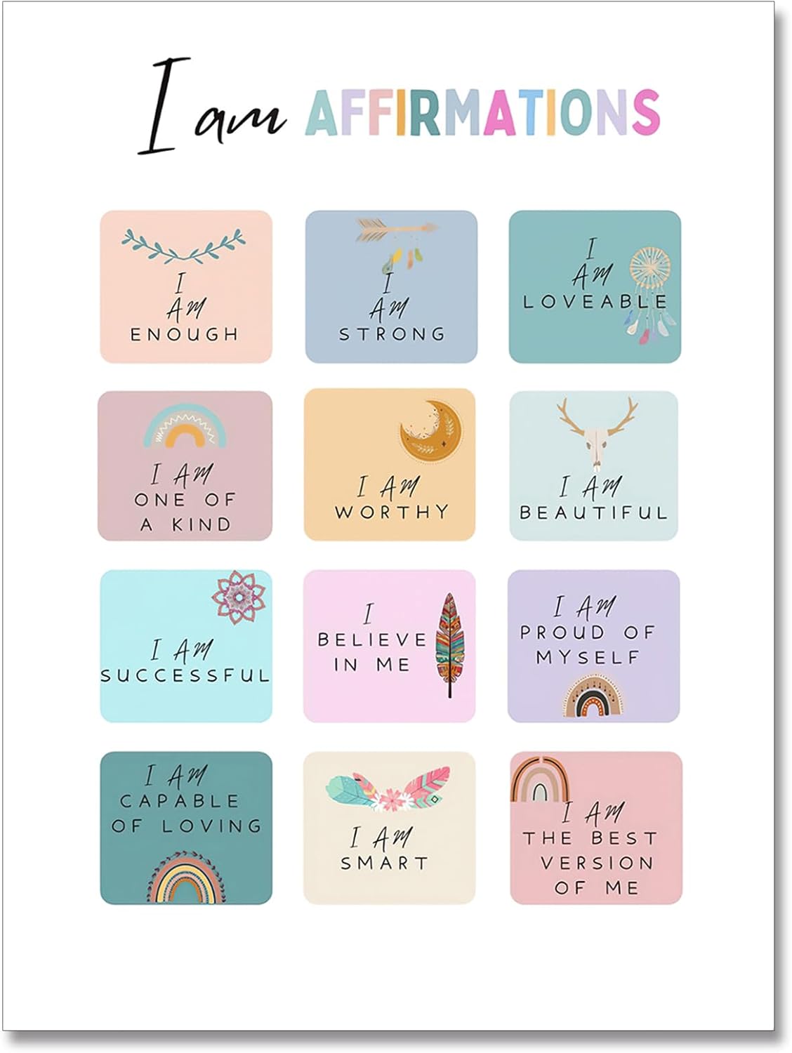 Amazon.com: ARBOMG I am affirmations, affirmation poster, affirmation ...